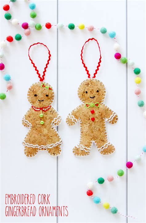 Embroidered Cork Gingerbread Ornaments