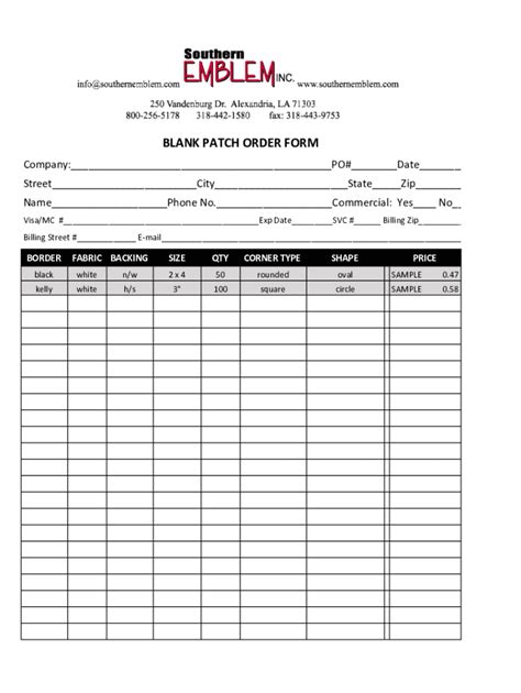 Fillable Online Blank Patch Order Form Fax Email Print Pdffiller