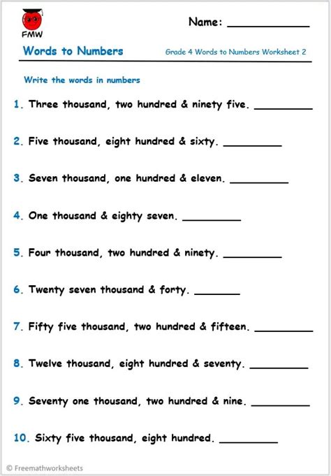 Grade 4 Number Worksheets Number Concepts Free Worksheets