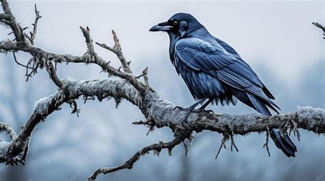 Premium Ai Image A Crow Sits On A Branch With A Cloudy Sky In The