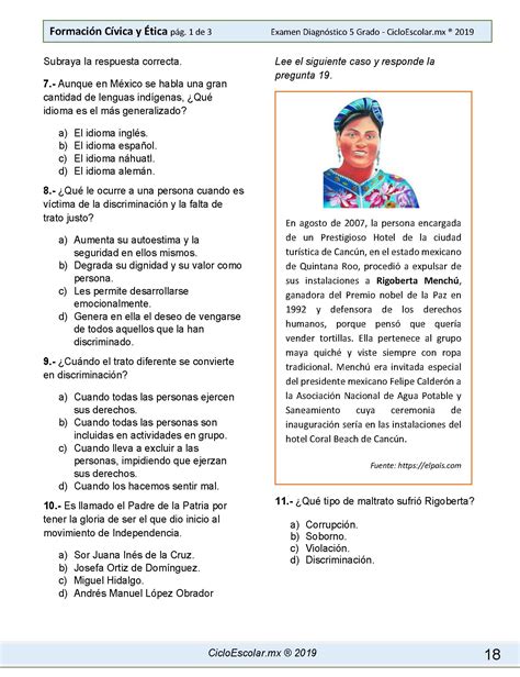 Examen DiagnÓstico Quinto Grado 2019 2020página18 Imagenes Educativas
