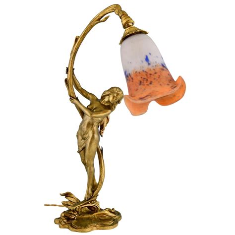 Art Nouveau Bronze Lamp With Lady By Ferville Suan And Degué France