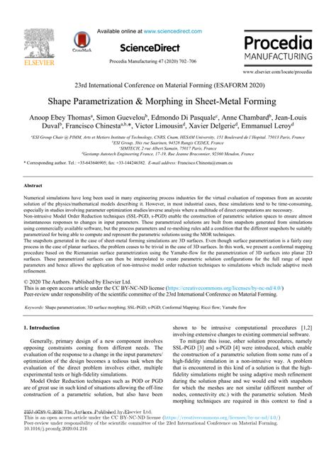 Pdf Shape Parametrization And Morphing In Sheet Metal Forming