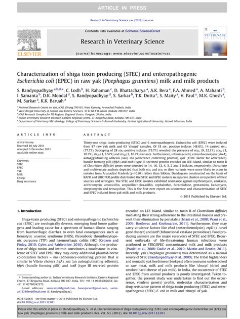 Pdf Characterization Of Shiga Toxin Producing Stec And Enteropathogenic Escherichia Coli