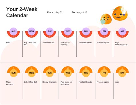 2 Week Calendar Template