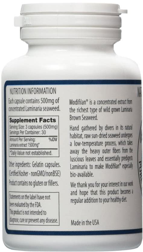 Natural Dietary Supplement Modifilan Pure Brown Seaweed Extract 90 Cap