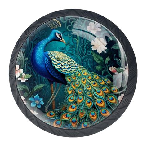 4 Pcs Peacock Knobs For Kitchen Cabinet Cupboard Dresser Bookcase Drawer Pulls Handles Round