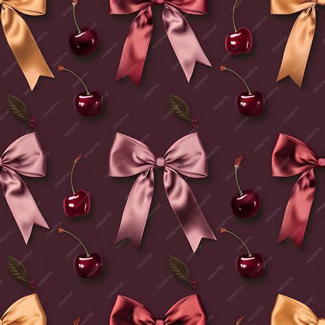 Premium Vector Cherries And Bows On Red Background