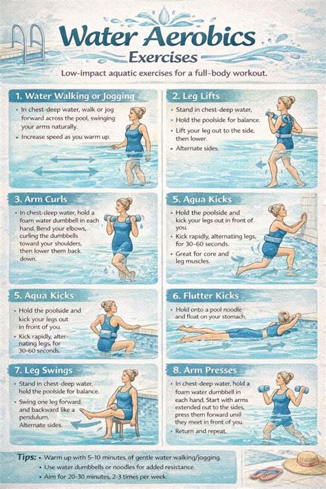 24 Water Aerobics Exercises Cards Stretches Water Aqua Aquatic Fitness