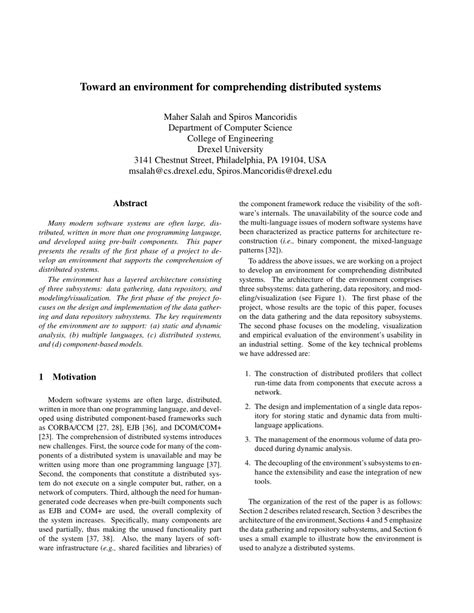 Pdf Toward An Environment For Comprehending Distributed Systems