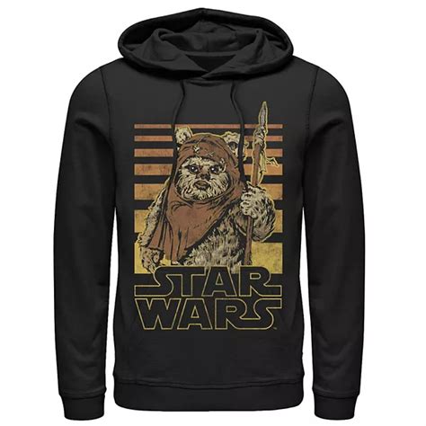 Mens Star Wars Wicket Retro Ewok Sunset Halftone Graphic Hoodie
