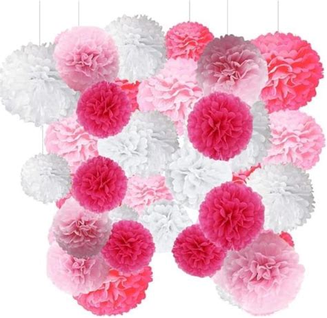 Feestdecoratie Pakket Met Roze Pompons En Papieren Bloemen Voor
