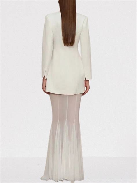 Boxy Blazer And Sheer Maxi Skirt Set In Black Or White