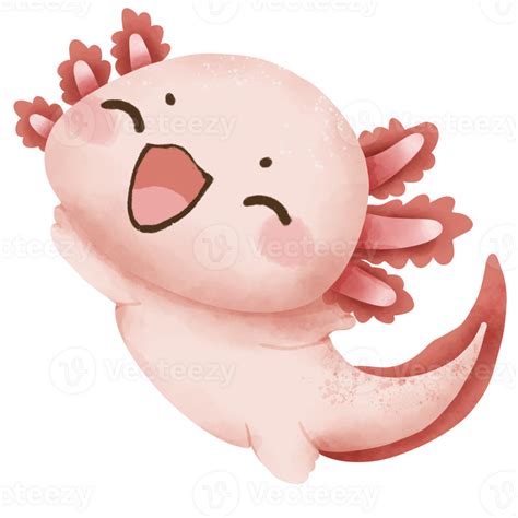 Un Acuarela Ilustración De Ajolote Sonriente Linda Kawaii Rosado
