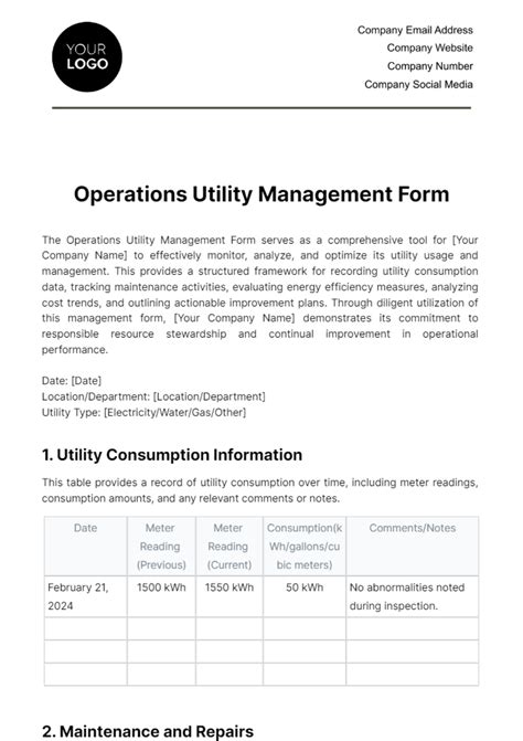 Free Operations Utility Management Form Template To Edit Online