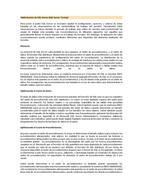 Optimización De Sql Server Pdf Informática Y Tecnología De La Información Servidor Sql De