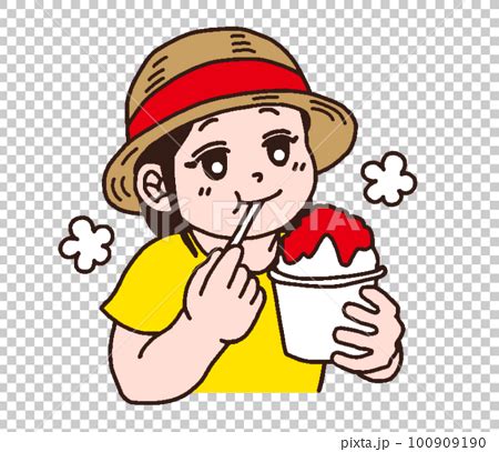 Girl Eating Shaved Ice In Summer Stock Illustration 100909190 Pixta