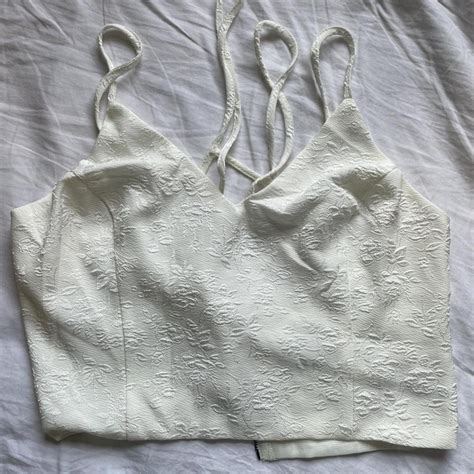 White Cami Crop Top With Backless Design Size Depop