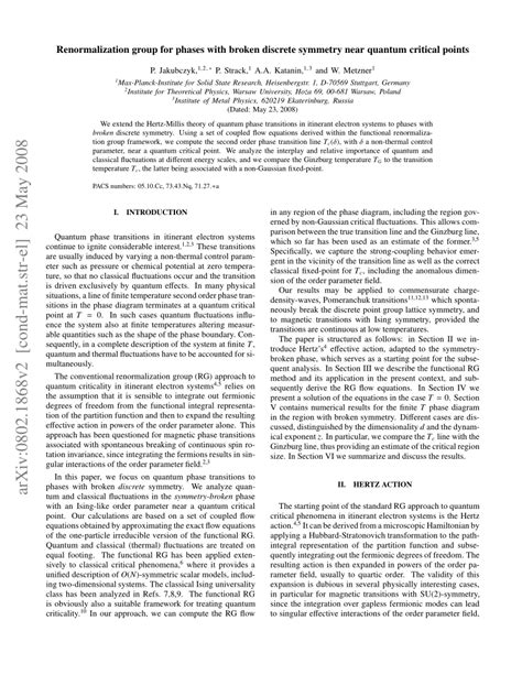 Pdf Renormalization Group For Phases With Broken Discrete Symmetry Near Quantum Critical Points