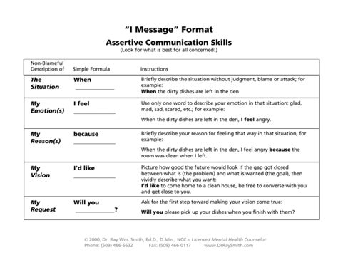 I Message Assertive Communication Worksheet