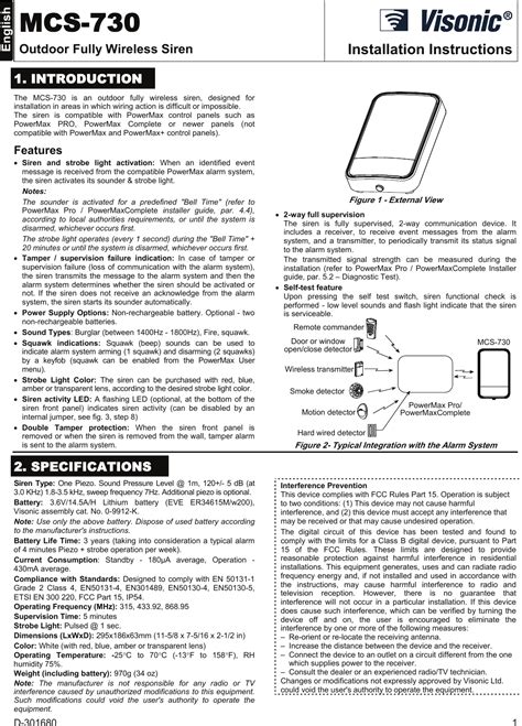 Visonic Mcs730 Fully Supervised Outdoor Wireless Siren User Manual D 301680 Rev 0 Mcs 730