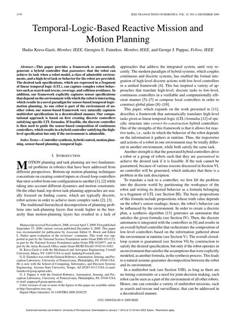 Pdf Temporal Logic Based Reactive Mission And Motion Planning