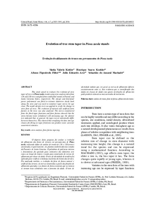 Pdf Evolution Of Tree Stem Taper In Pinus Taeda Stands