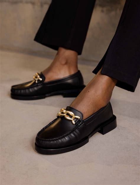 Imane Noir Profond Mocassins En Cuir Noir Bobbies Femme