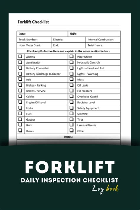 Forklift Daily Inspection Checklist Log Book Safety And Maintenance