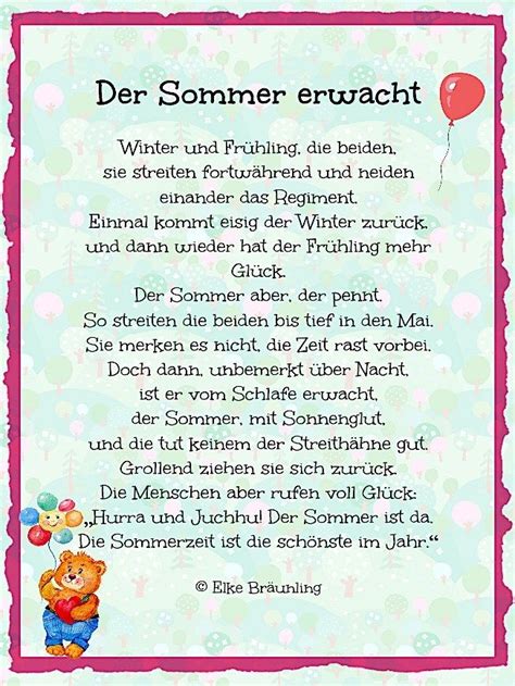 Der Sommer Erwacht Kindergedicht Sommer Klanggeschichte Gedicht Sommer Kindergarten