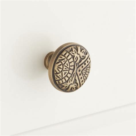 La Rocca Solid Brass Round Cabinet Knob Antique Brass Signature