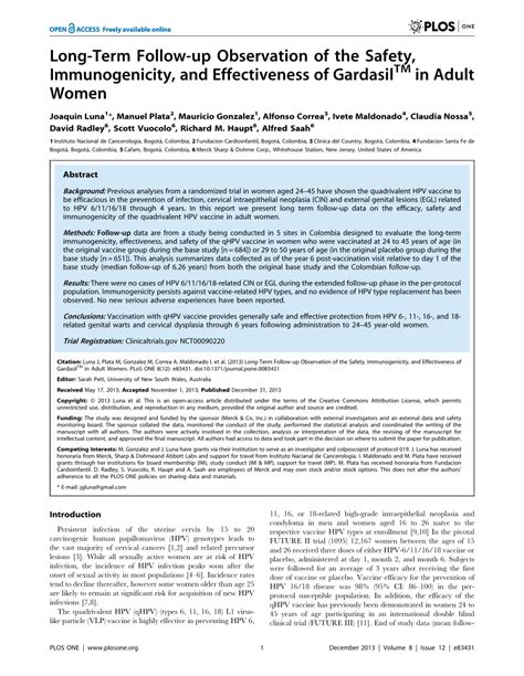 Pdf Effectiveness Immunogenicity And Safety Of The Quadrivalent Hpv