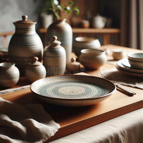Ceramic Tableware On A Wooden Table Stock Image Image Of Design Natural 352197603