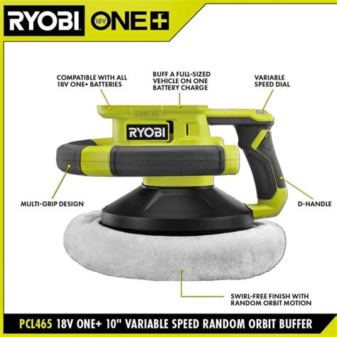Ryobi 18v 10 Inch Variable Speed Orbital Buffer Pcl465k1