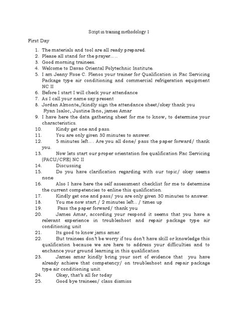 Script In Training Methodology 1 Pdf