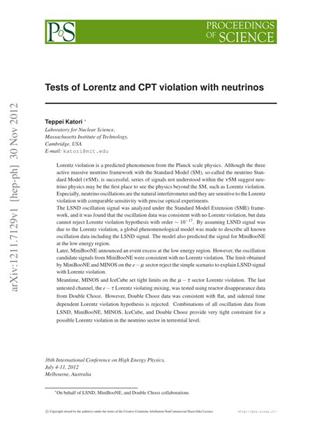 Pdf Tests Of Lorentz And Cpt Violation With Neutrinos