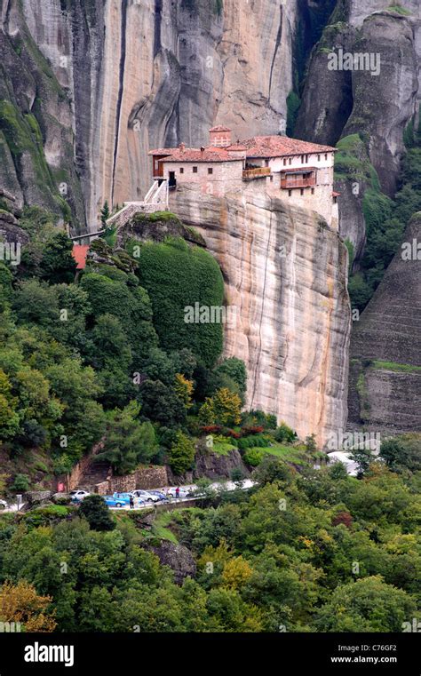 Roussanou Monastery Meteora Region Plain Of Thessaly Greece Stock
