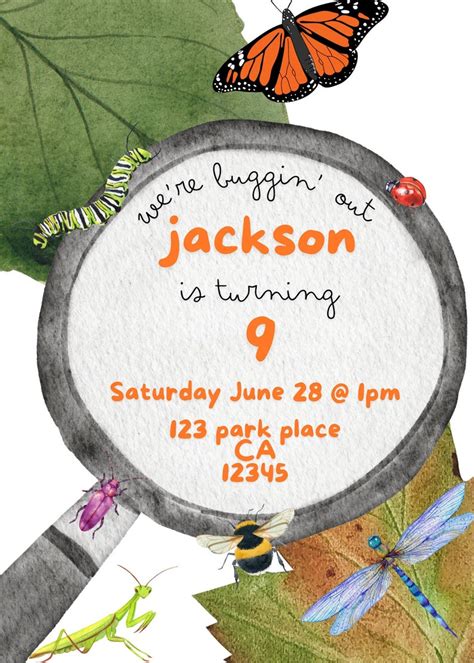 Bug Theme Birthday Party Invite Were Buggin Out Perfect Invite Template For Your Insect
