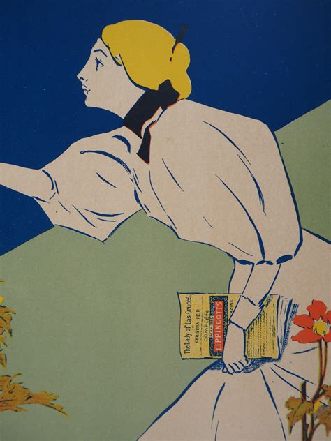 William Carqueville Femme Cueillant Une Fleur Lithographie