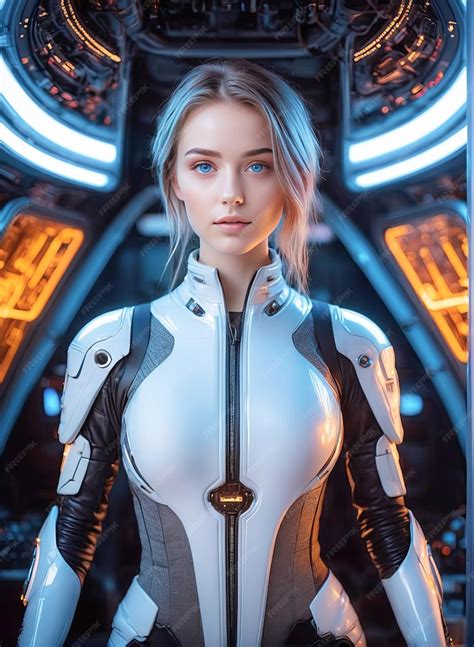 Woman In Tight Astronaut Suit Blending Human And Robotic Features
