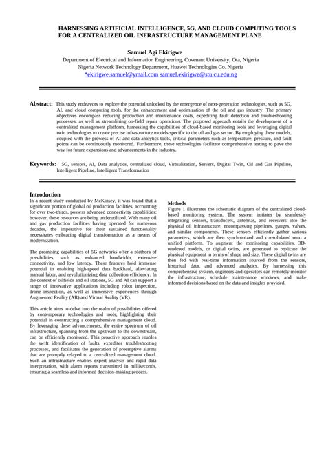 Pdf Harnessing Artificial Intelligence 5g And Cloud Computing Tools For A Centralized Oil