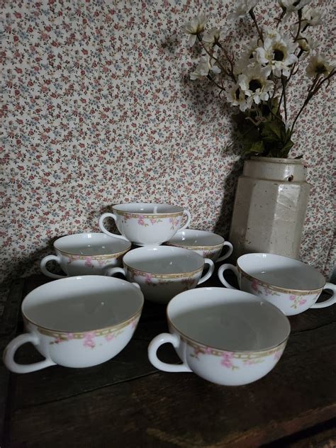 7 Z S Andco Bavaria Pink Rose Pattern China Broth Cups Etsy