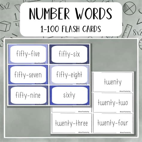 Number Word Form Flash Cards 1 100 Elementary Math Games Number