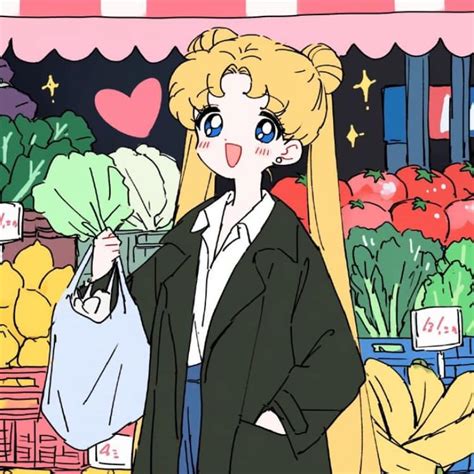 卡通女生秋日头像 落叶、猫咪、买菜