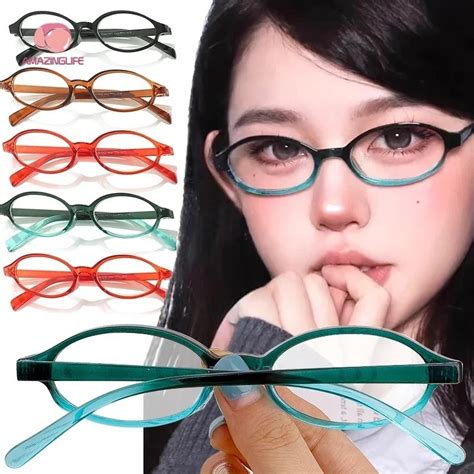Vintage Oval Glasses Women Girls Y2k Red Green Frame Eyewear Computer