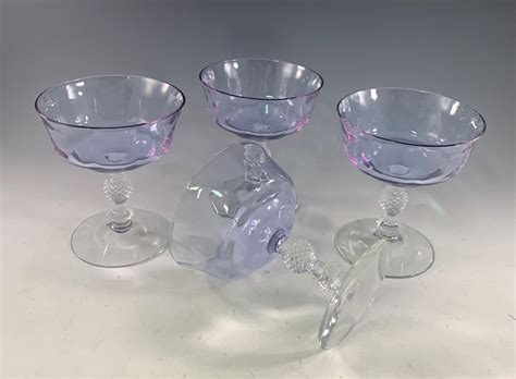 Fostoria Stem 6007 Wisteria Loop Optic Low Sherbetschampagne Coupes ~ Set Of 4 ~ Neodymium