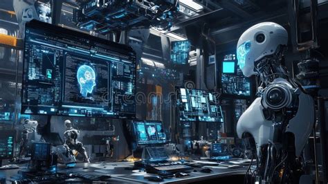 Robot Analyzing Data With Ai Interface Representing The Use Of Artificial Intelligence In