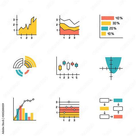 stock vektorgrafik „chart and graph color icons set horizontal