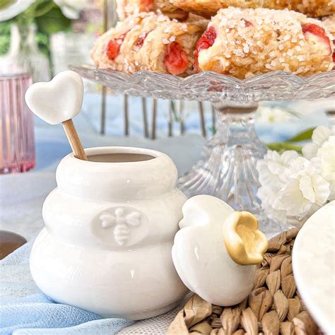 Bee Hive Ceramic Mini Honey Jar And Dipper Set Set Of 2 Kate Aspen