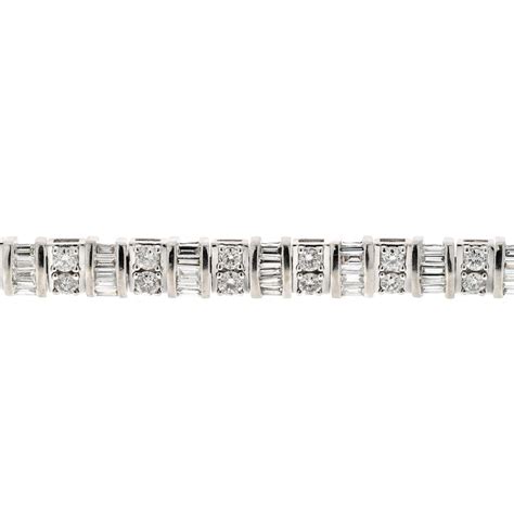 14k White Gold 800cttw Round And Bagette Diamond One Line Bracelet For